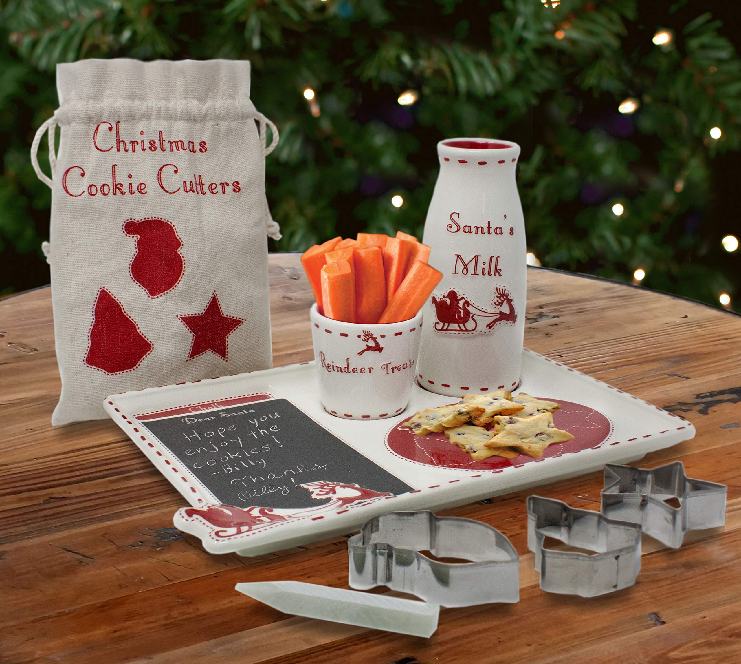 Child to Cherish Santa's Message Christmas Plate Set with Cookie Cutters, Santa plate, Santa milk jar, and Reindeer Treat Bowl