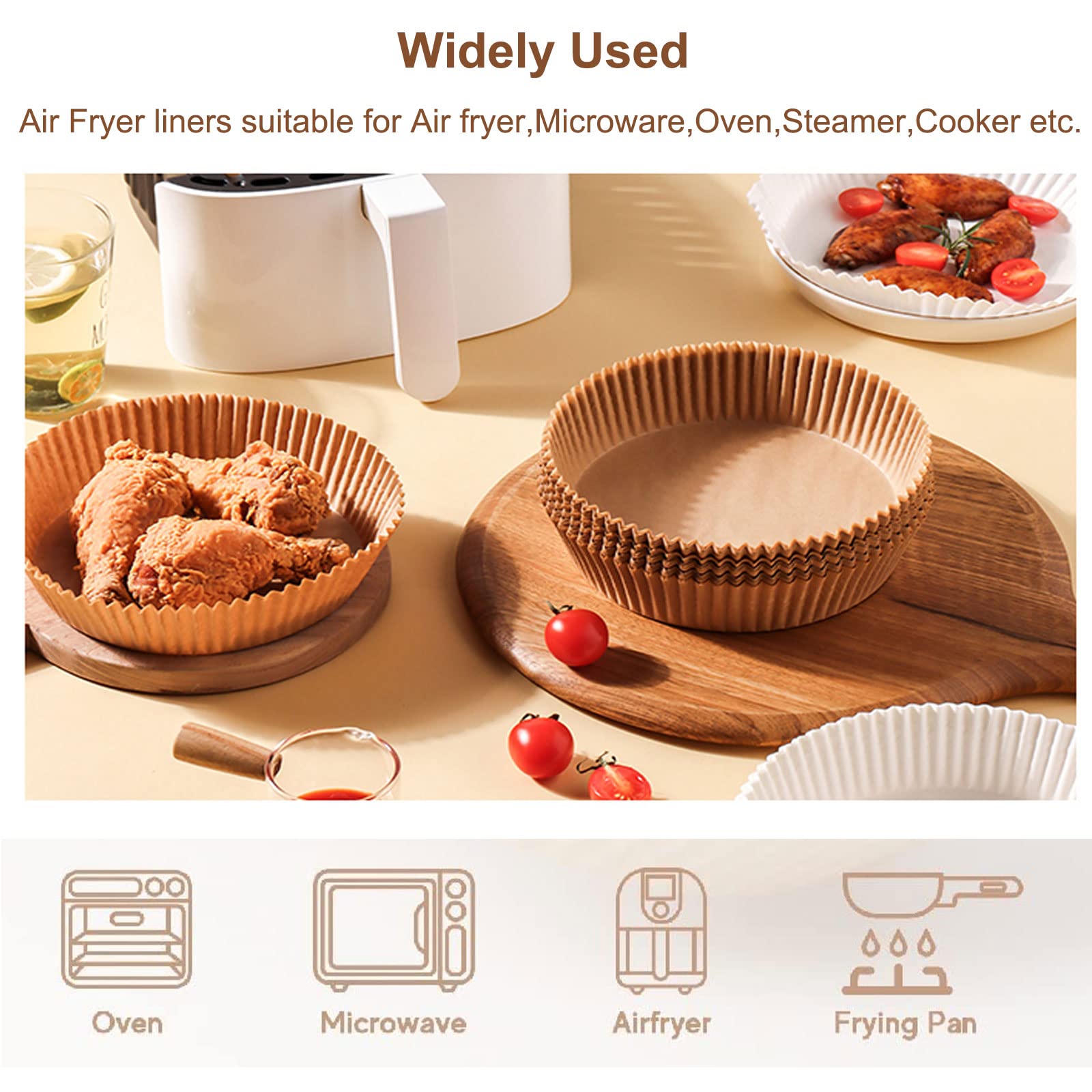 Air Fryer Disposable Paper Liner, 100PCS Non-sticky Air Fryer Paper, 6.3" Baking Paper liner, Oil-proof, Water-proof Natural Parchment Paper liner for Air Fryer Basket, Microwave Oven, Frying Pan