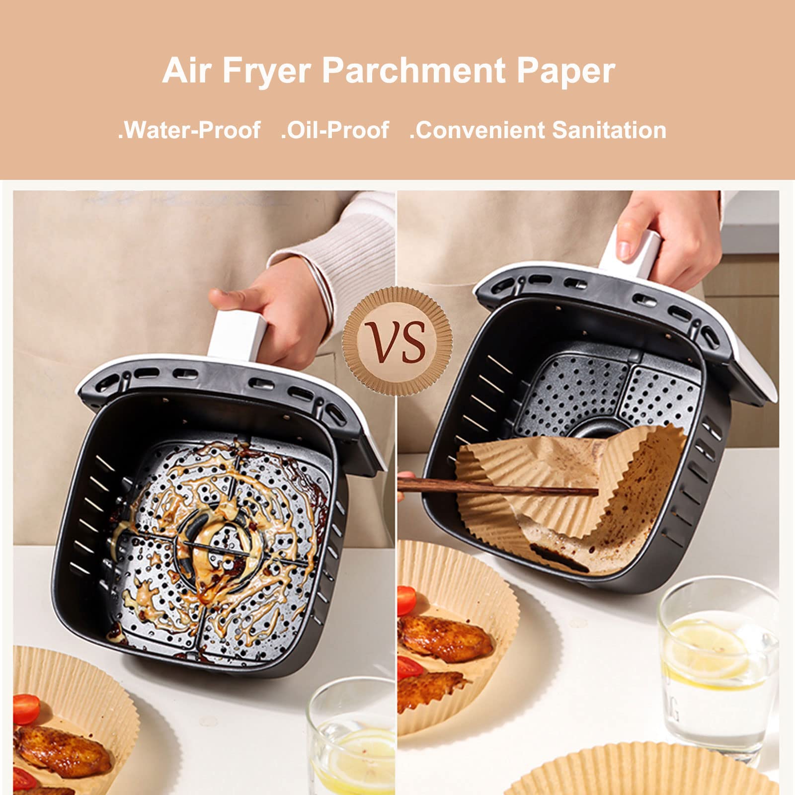 Air Fryer Disposable Paper Liner, 100PCS Non-sticky Air Fryer Paper, 6.3" Baking Paper liner, Oil-proof, Water-proof Natural Parchment Paper liner for Air Fryer Basket, Microwave Oven, Frying Pan