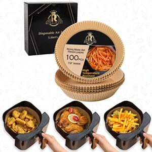 royalware air fryer liners 100 pc disposable paper liner – 7.9 inch non-stick round parchment paper – oil proof heat resistant air fryer/baking paper