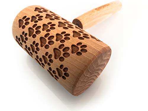 Rolling Pin Embossed With DOG PAWS Pattern For Baking Engraved cookies Size Roller 4 inch