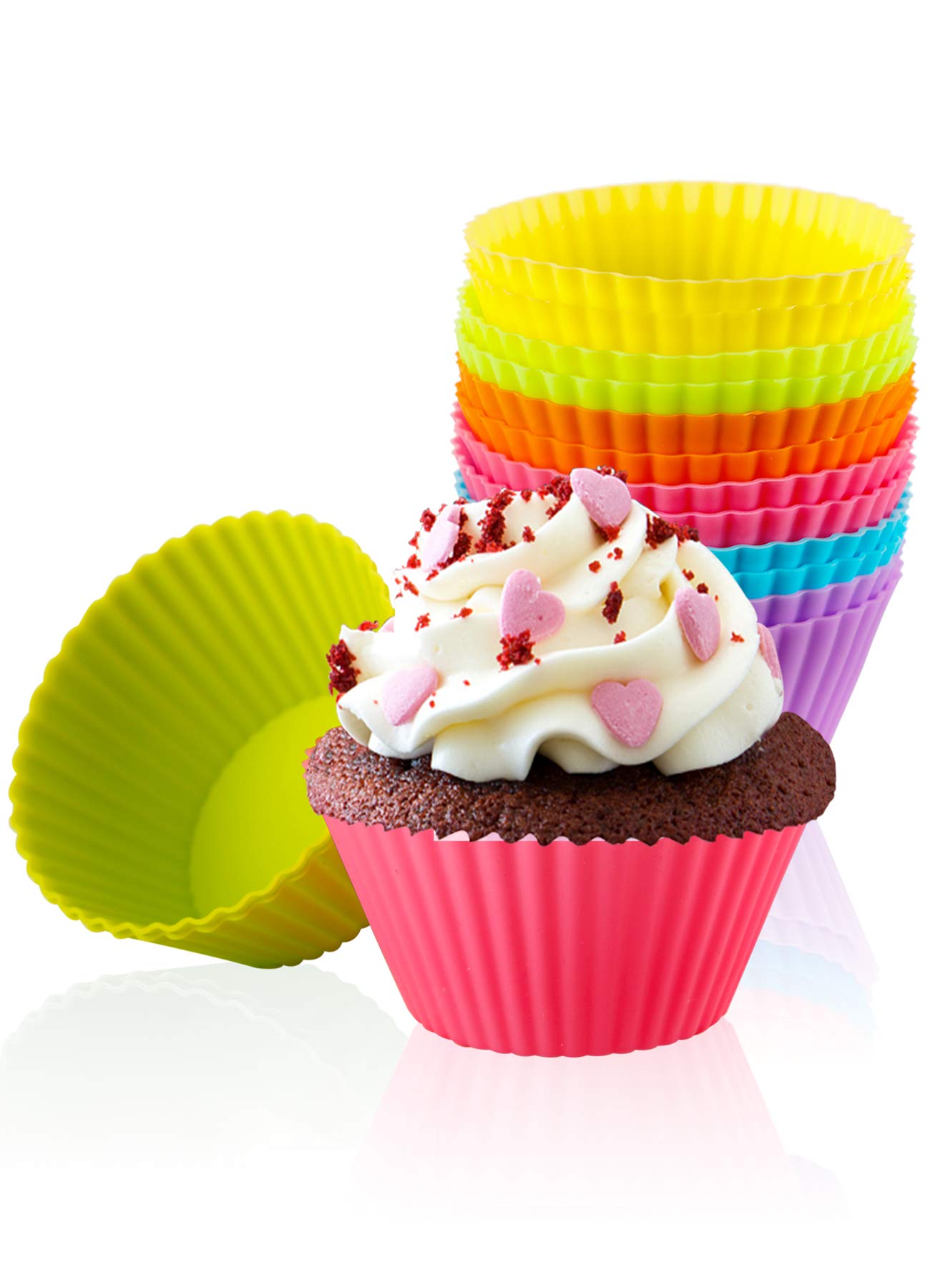 Silicone Cupcake Baking Cups, Reusable Muffin Cup Liners, 2.75 OZ Cup Cake Molds Set Non Stick Cupcake Wrappers Cupcake Holder Cupcake Liners 12 Pack 6 Rainbow