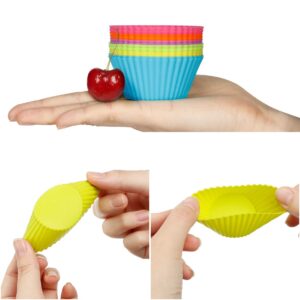 Silicone Cupcake Baking Cups, Reusable Muffin Cup Liners, 2.75 OZ Cup Cake Molds Set Non Stick Cupcake Wrappers Cupcake Holder Cupcake Liners 12 Pack 6 Rainbow