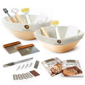 superbaking banneton bread proofing basket set, round 9" and pentagon 9"