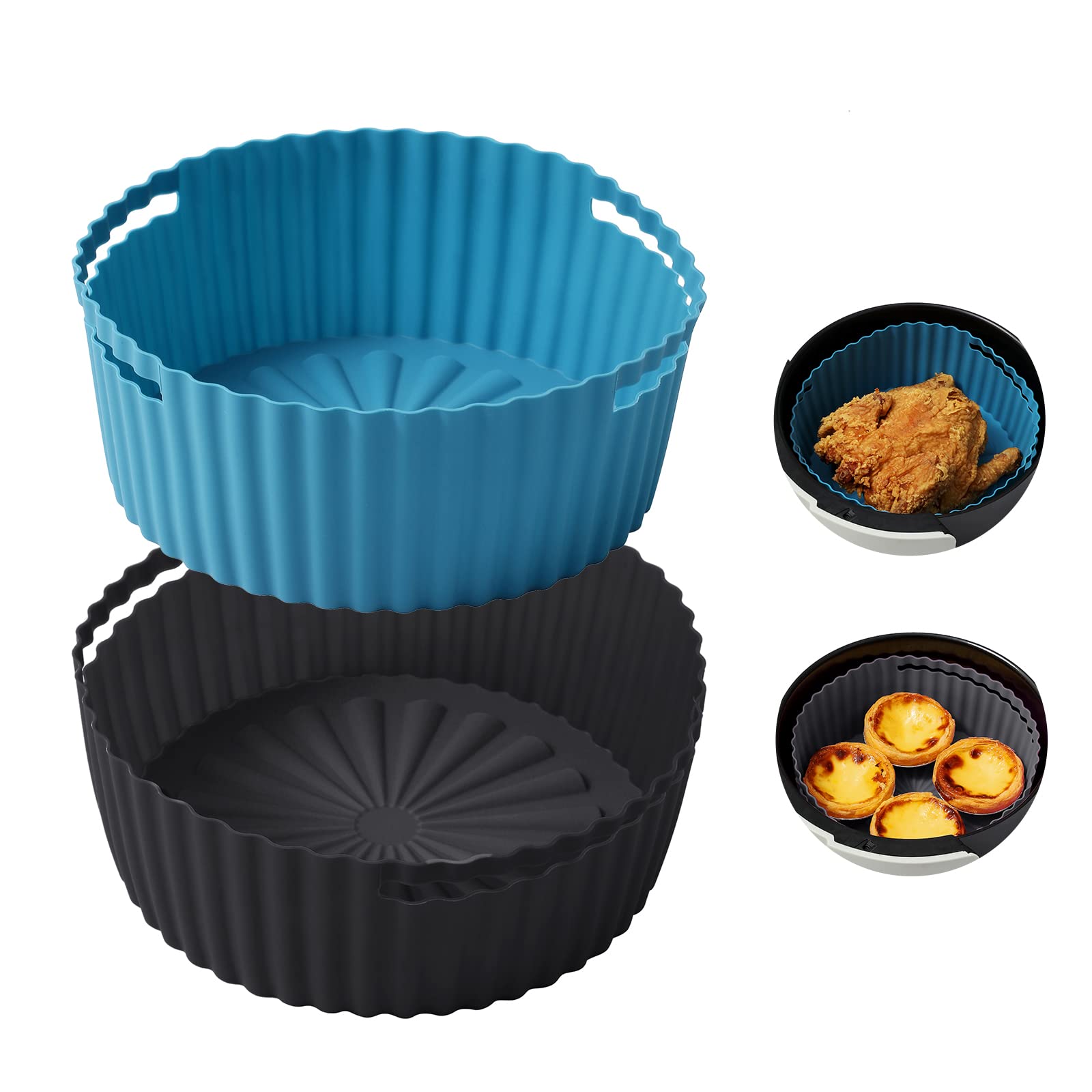 2-Pack Silicone Air Fryer Liner, 7.5 Inch Air Fryer Silicone Basket,Easy-Clean & Reusable Silicone Air Fryer Pot, Round Food Safe Air Fryers Accessories for 3 to 5QT, Replacement Parchment Liner Paper