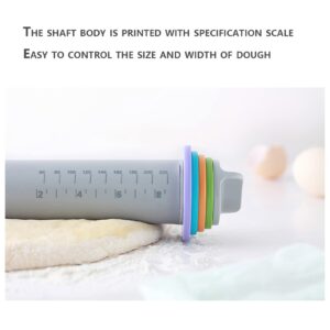 Aeelue Premium Rolling Pin, Adjustable Dough Roller Silicone, Removable Thickness Rings to Measure Doughs Professional Home Kitchen Baking Utensil, Pizza Pies