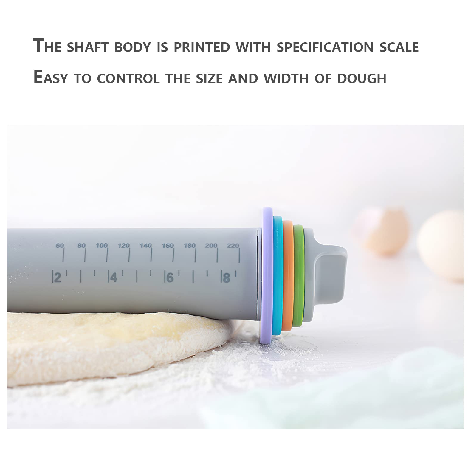 Aeelue Premium Rolling Pin, Adjustable Dough Roller Silicone, Removable Thickness Rings to Measure Doughs Professional Home Kitchen Baking Utensil, Pizza Pies