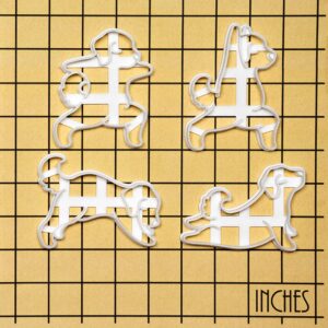 Set of 4 Yoga Dog cookie cutters (Designs: Warrior Pose 1, 2, Upward Facing, Downward Facing), 4 pieces- Bakerlogy