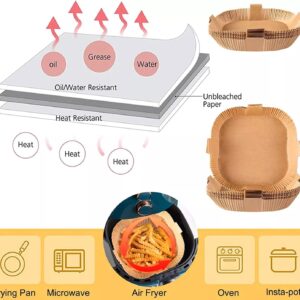 100 PCS Air Fryer Liners Square, Disposable Air Fryer Paper Liners, Parchment Paper Liner for Microwave, Non-Stick Grease-proof Paper for Air Fryer Compatible with Ninja Tower