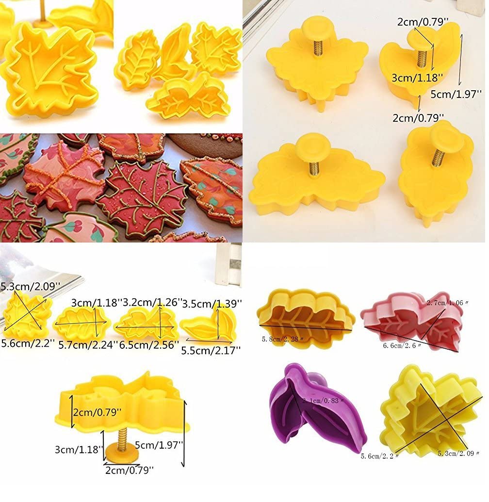 4Pcs Plunger leaf cookie press Cutters biscuit Mold cake decorating supplies Fondant embosser Decoration edible Anyana baking stamp christmas fall pie crust decoration