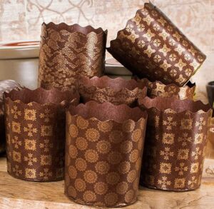 5.1oz mini easter bread paper mold paska |25 pcs| kulich mold easter bread forms panettone paper mold - standard panettone paper bread baking molds - brown design w 2.75 x h 3.35-in