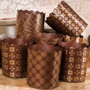 5.1oz Mini Easter Bread Paper Mold Paska |25 pcs| Kulich Mold Easter Bread Forms Panettone Paper Mold - Standard Panettone Paper Bread Baking Molds - Brown Design W 2.75 x H 3.35-In