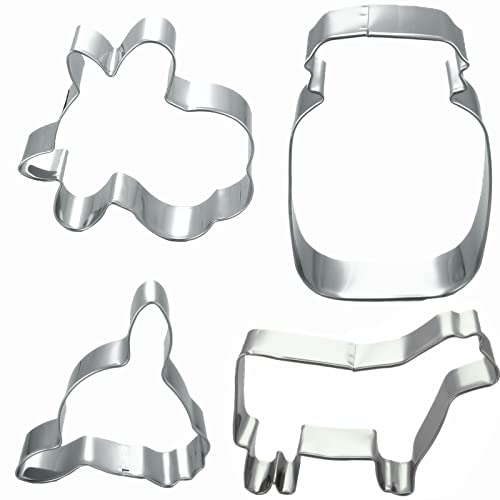 Cow Shaped Cookie Cutters Set of 4 pcs, Stainless Steel Milk Cow Fondant Cutter Molds Baking DIY