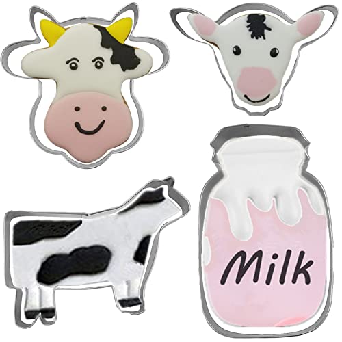 Cow Shaped Cookie Cutters Set of 4 pcs, Stainless Steel Milk Cow Fondant Cutter Molds Baking DIY