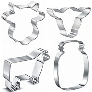 Cow Shaped Cookie Cutters Set of 4 pcs, Stainless Steel Milk Cow Fondant Cutter Molds Baking DIY