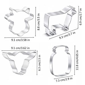 Cow Shaped Cookie Cutters Set of 4 pcs, Stainless Steel Milk Cow Fondant Cutter Molds Baking DIY