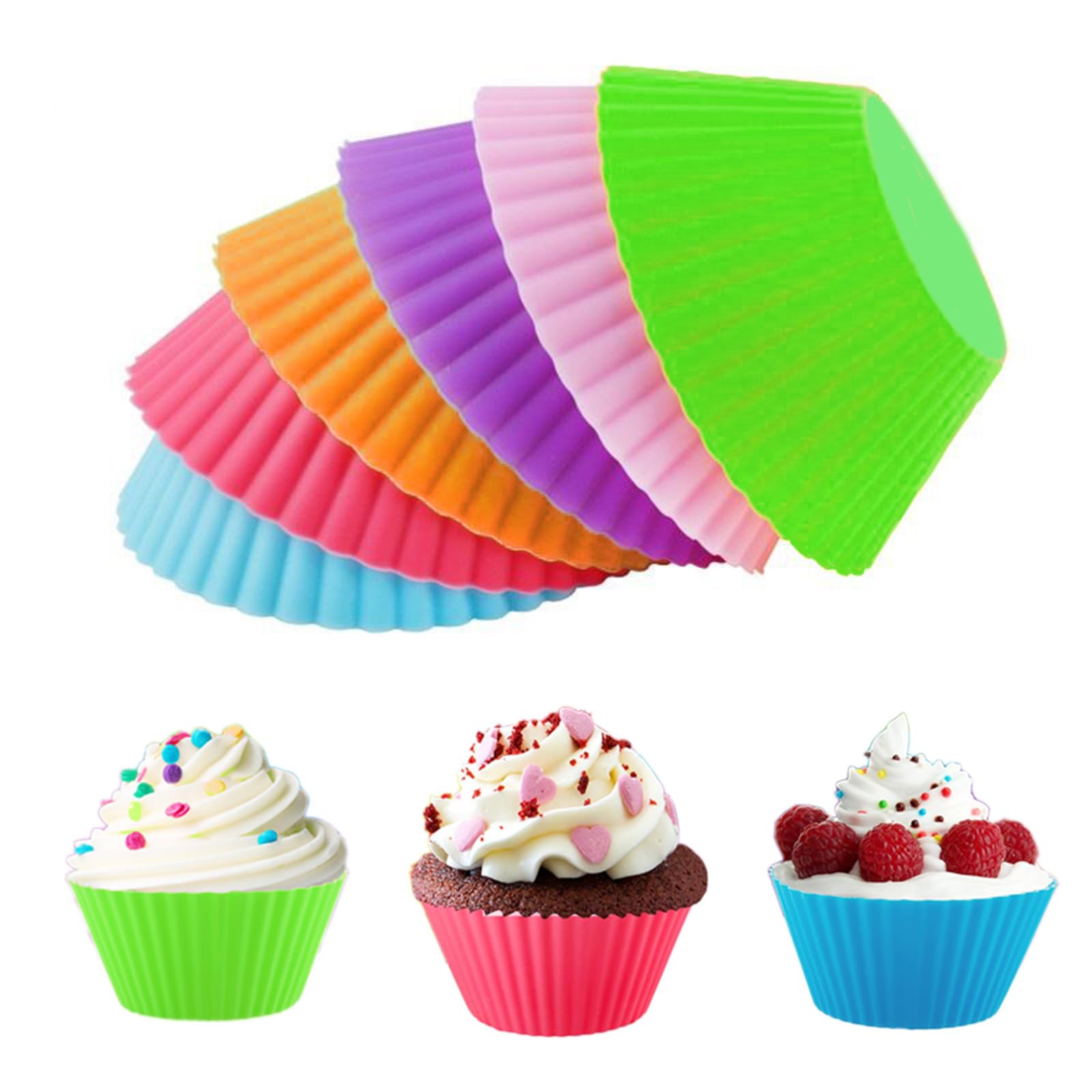 MiaNa Silicone Baking Cups Silicone Cupcake Reusable Baking Cups Muffin Liners 12pcs Cupcake Wrappers Molds for Baking 6 Rainbow Colors Cake Molds Sets, Purple