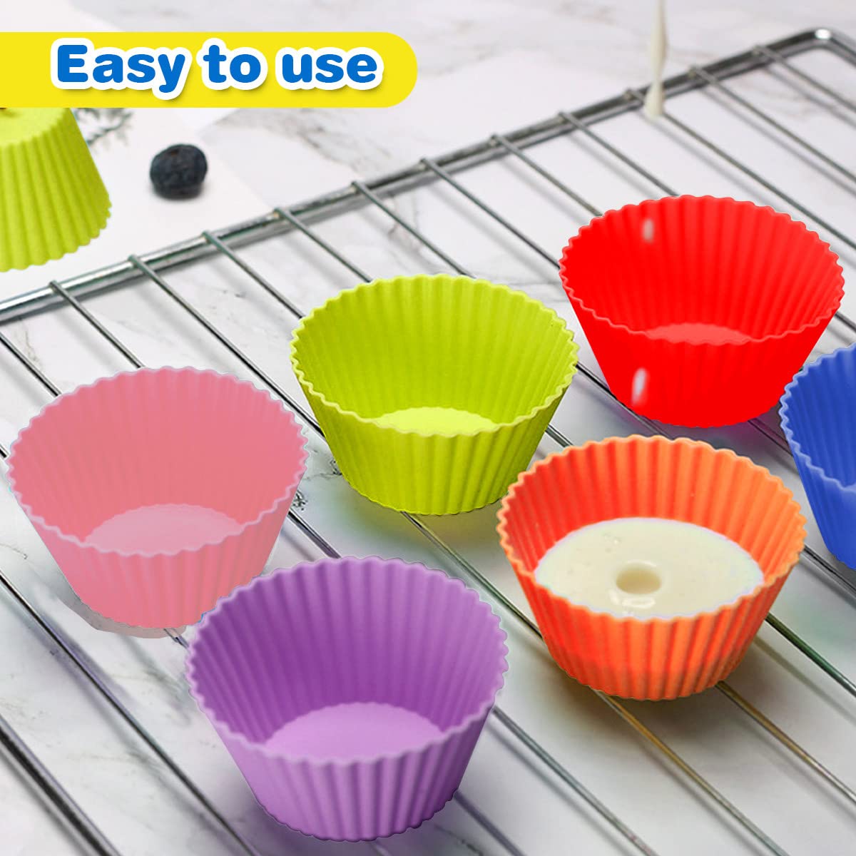 MiaNa Silicone Baking Cups Silicone Cupcake Reusable Baking Cups Muffin Liners 12pcs Cupcake Wrappers Molds for Baking 6 Rainbow Colors Cake Molds Sets, Purple