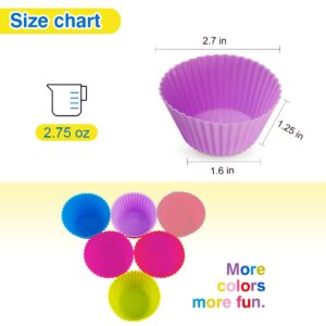 MiaNa Silicone Baking Cups Silicone Cupcake Reusable Baking Cups Muffin Liners 12pcs Cupcake Wrappers Molds for Baking 6 Rainbow Colors Cake Molds Sets, Purple