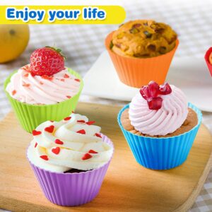 MiaNa Silicone Baking Cups Silicone Cupcake Reusable Baking Cups Muffin Liners 12pcs Cupcake Wrappers Molds for Baking 6 Rainbow Colors Cake Molds Sets, Purple