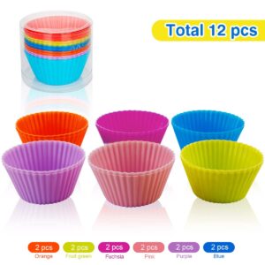 MiaNa Silicone Baking Cups Silicone Cupcake Reusable Baking Cups Muffin Liners 12pcs Cupcake Wrappers Molds for Baking 6 Rainbow Colors Cake Molds Sets, Purple