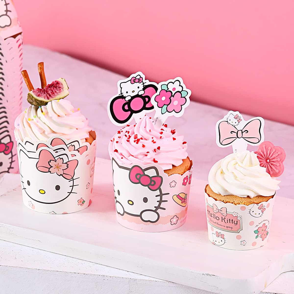 CHEFMADE 100 Pack Baking Cups Liner, 2 Oz Hello Kitty Cupcake Liners with 200Pack Mini Card, Cupcake Paper Cups for Muffins Desserts, Bake Sales, Wedding Table Decor, Baby Showers, Party Treats