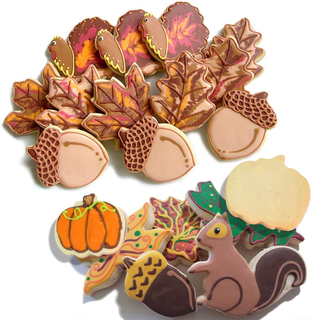 Thanksgiving Cookie Cutters 8PCS Fall Leaves Cookie Cutter Set Turkey, Pumpkin, Maple/Oak Leaf, Corn,Squirrel and Acorn Turkey Leg