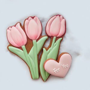 Mothers Day Fondant Embosser Tulips Shape 3D Design Cookie Stamp for Baking Cookies Decorating, Fondant Cookie Cutters (Double tulips)