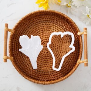 Mothers Day Fondant Embosser Tulips Shape 3D Design Cookie Stamp for Baking Cookies Decorating, Fondant Cookie Cutters (Double tulips)