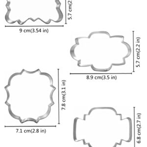 4 pcs of Plaque Cookie Cutters Set, Stainless Steel Wedding Frame Fondant Cutters Baking DIY Molds