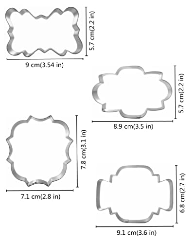 4 pcs of Plaque Cookie Cutters Set, Stainless Steel Wedding Frame Fondant Cutters Baking DIY Molds