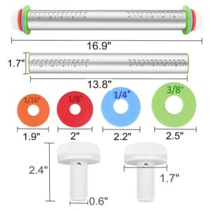 RJUN Stainless Steel Rolling Pin with Thickness Rings and Pastry Mat Set for Baking Cookie Chapati Fondant Dough Pastry Pizza Pie Crust