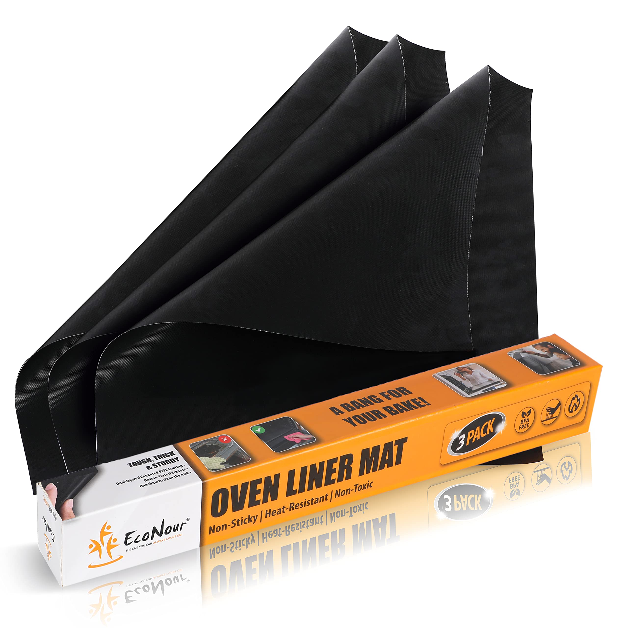 EcoNour Oven Liner for Gas and Electric Oven (3 Pack) | 17"x25" Non-Stick protector for bottom of Microwave, Air Fryer, Toaster, Grill | Reusable Oven Mat | BPA and PFOA Free Heat Resistant Baking Mat