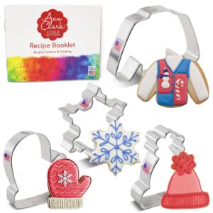 winter and christmas cookie cutters 4-pc set made in usa by ann clark, snowflake, sweater, mitten, winter hat