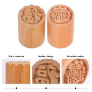 Housoutil 2pcs Embossing Cookie Stamp Wooden Chinese Mooncake Stamp Fu Pattern Cutter Cake Stamp Traditional Cake Press Stamps Diy Dessert Maker Baking Tools Accessories