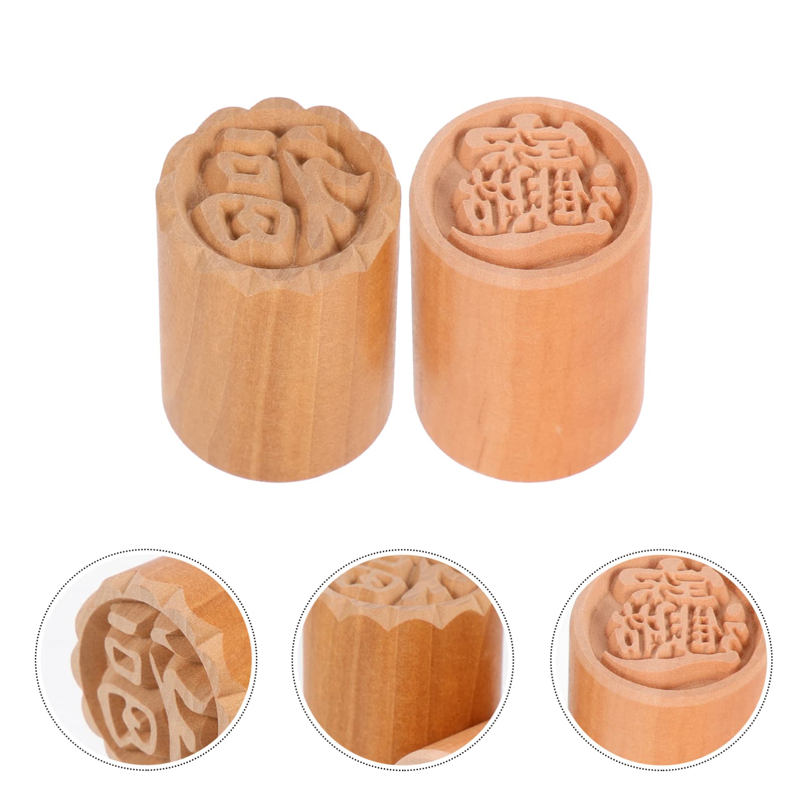 Housoutil 2pcs Embossing Cookie Stamp Wooden Chinese Mooncake Stamp Fu Pattern Cutter Cake Stamp Traditional Cake Press Stamps Diy Dessert Maker Baking Tools Accessories