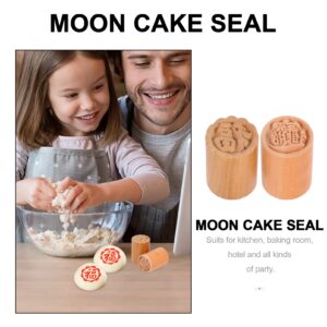 Housoutil 2pcs Embossing Cookie Stamp Wooden Chinese Mooncake Stamp Fu Pattern Cutter Cake Stamp Traditional Cake Press Stamps Diy Dessert Maker Baking Tools Accessories