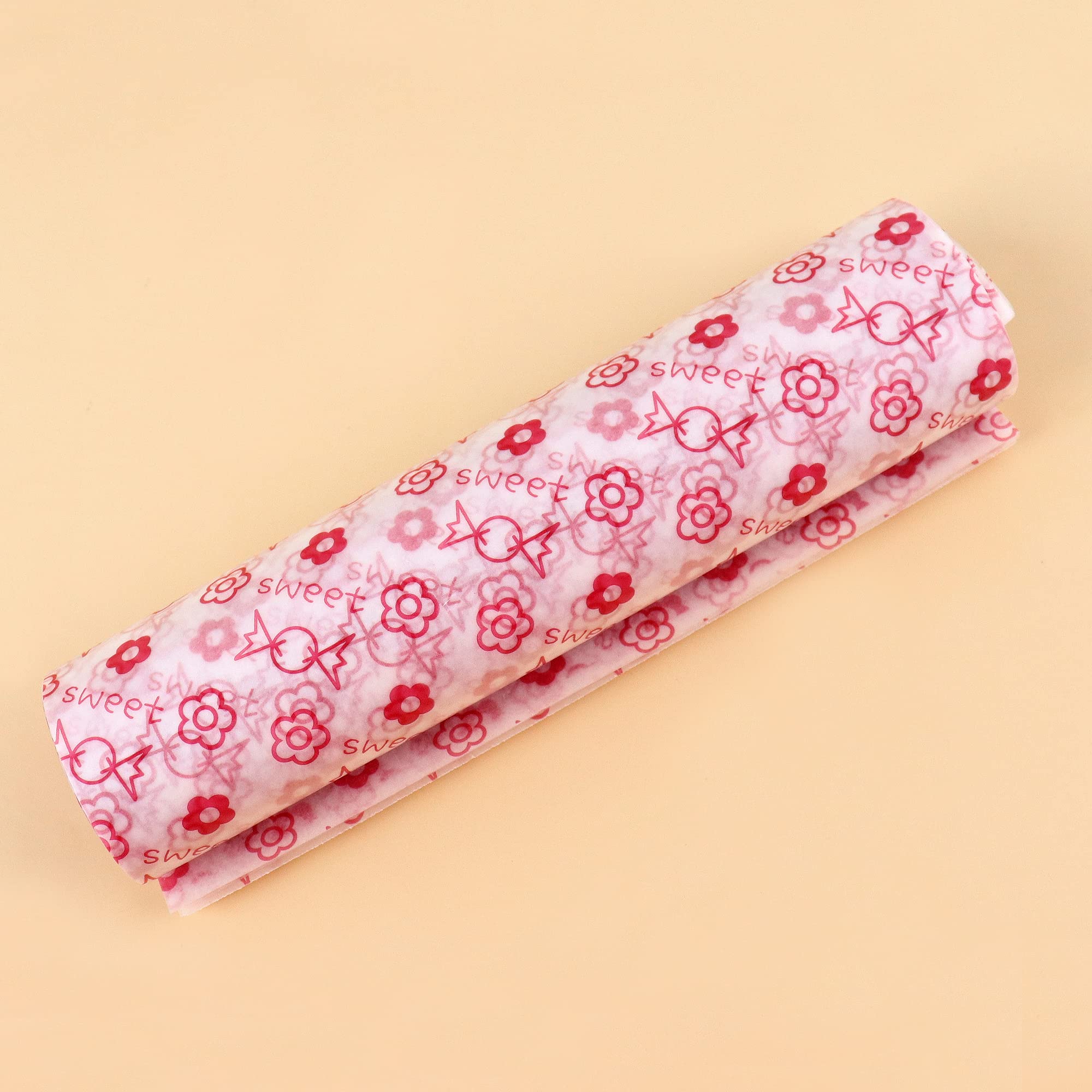 Cyodoos 150 Sheets Wax Paper Greaseproof Waterproof Wrapping Tissue Food Picnic Paper Dry Hamburger Paper Liners For Food Basket Liner (Candy Flower Pattern）