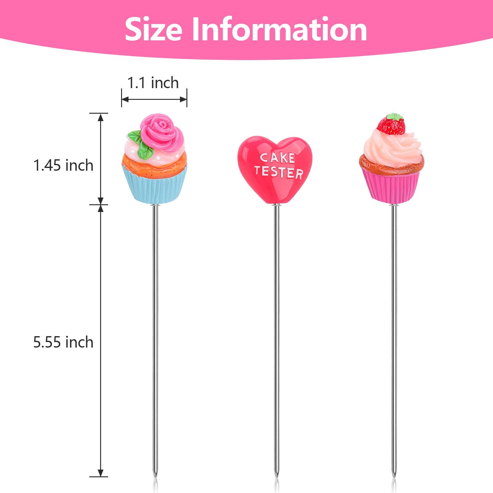 Ubrand 3 Pack Cake Tester for Baking, Reusable Baking Cake Testing Needles Practical, 3D Head Stainless Steel Cake Tester Probe Pin for Kitchen Home Bakery Tools