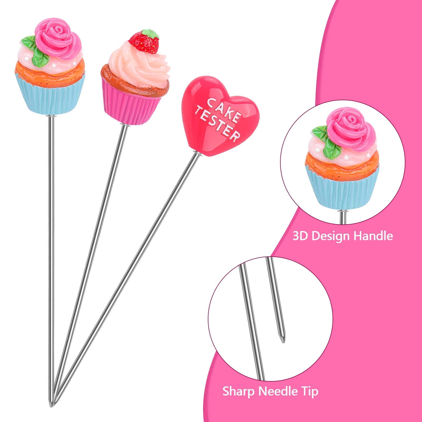 Ubrand 3 Pack Cake Tester for Baking, Reusable Baking Cake Testing Needles Practical, 3D Head Stainless Steel Cake Tester Probe Pin for Kitchen Home Bakery Tools