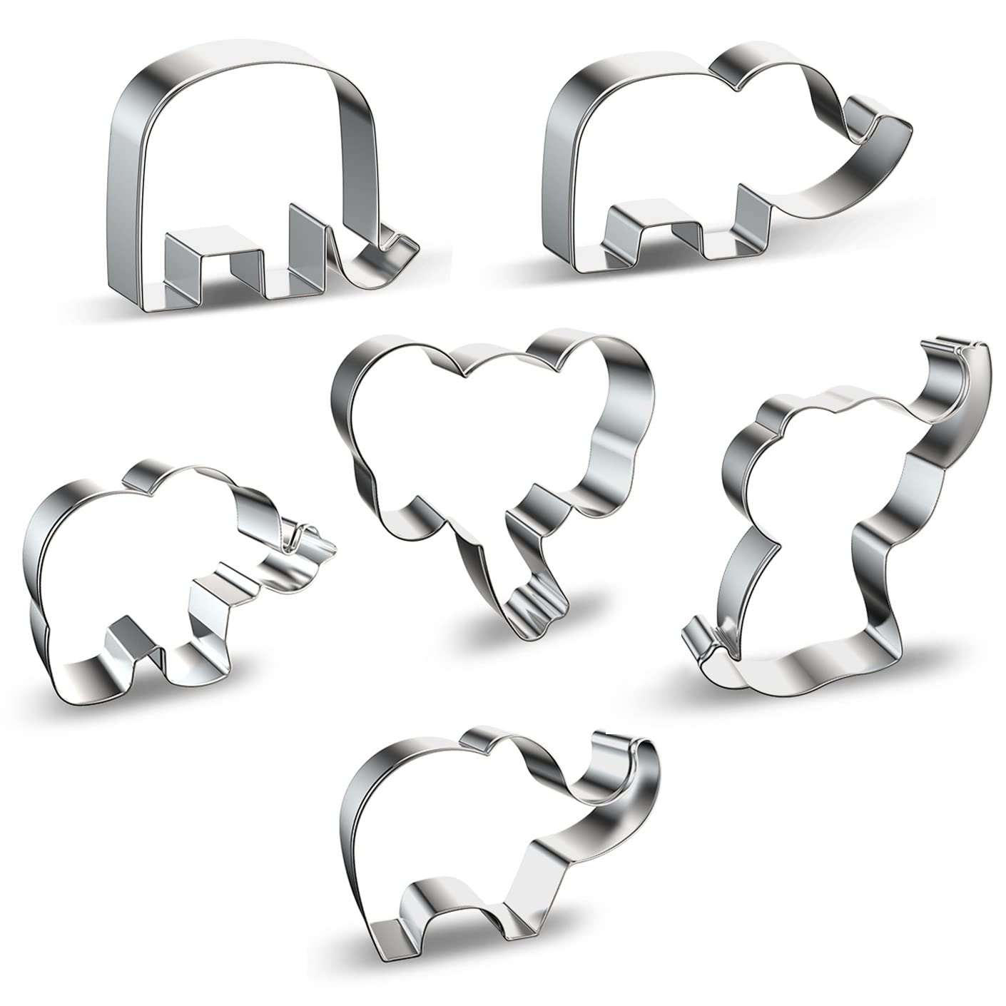 Elephant Cookie Cutter Set with Elephant Face, Cute Elephants Animal Shapes - Stainless Steel Baby Shower Cake Mold Fondant Decorating Tools DIY Mold for Sugar Craft Baking Mould Kids Birthday Party