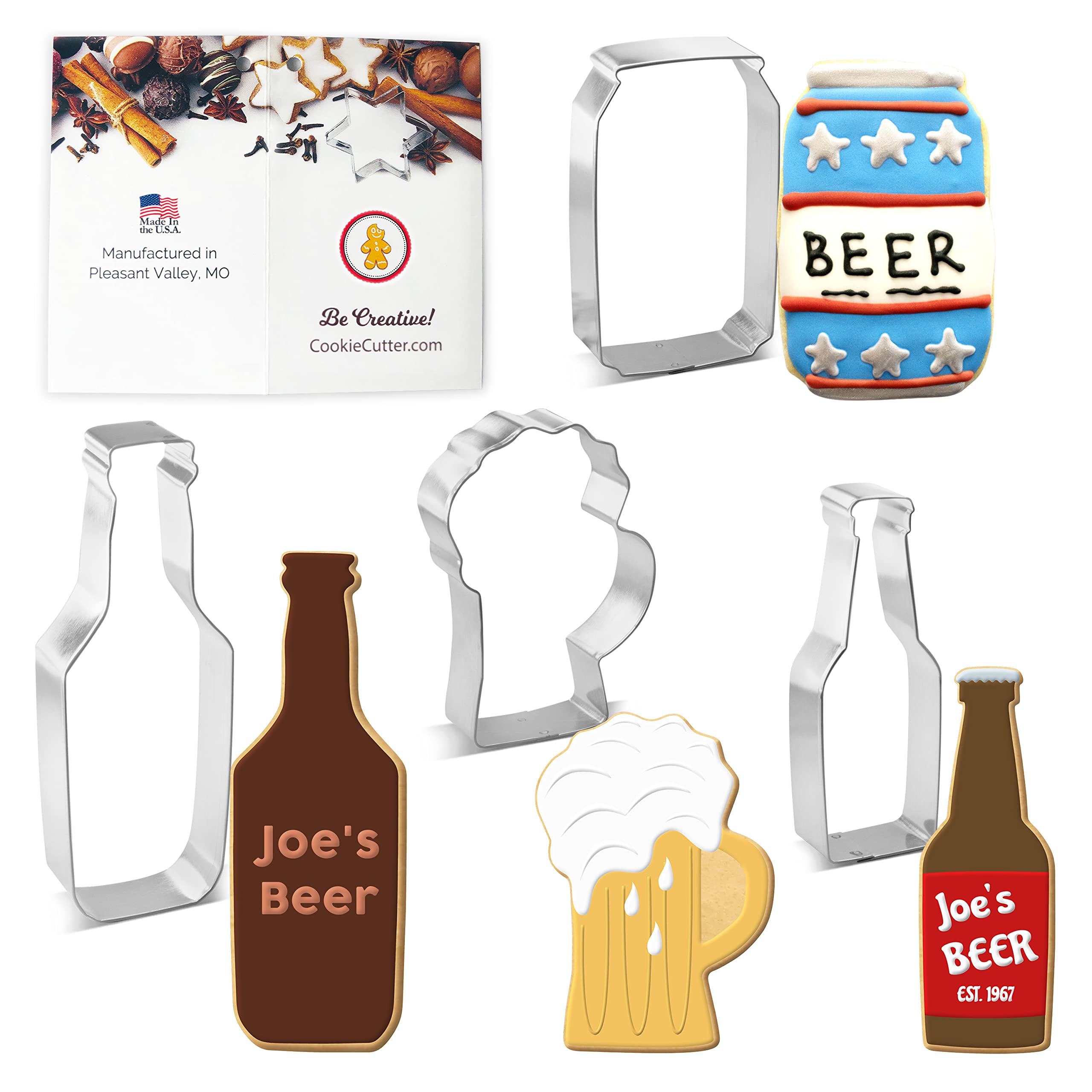 Bottle and Mug Cookie Cutter 4 Pc Set HS0465 with Sugar Cookie Recipe Card. Foose Brand USA