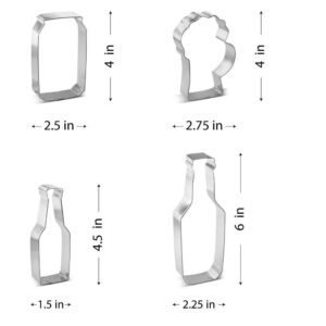 Bottle and Mug Cookie Cutter 4 Pc Set HS0465 with Sugar Cookie Recipe Card. Foose Brand USA