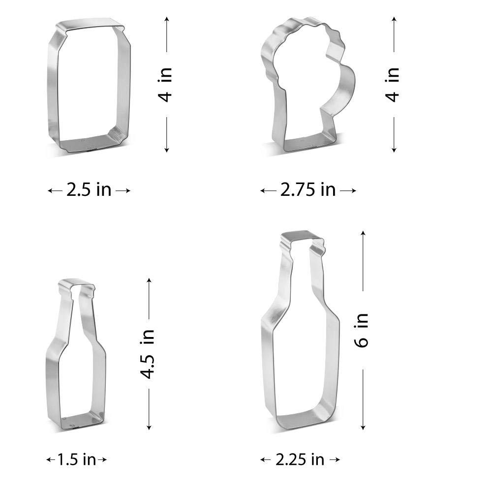 Bottle and Mug Cookie Cutter 4 Pc Set HS0465 with Sugar Cookie Recipe Card. Foose Brand USA