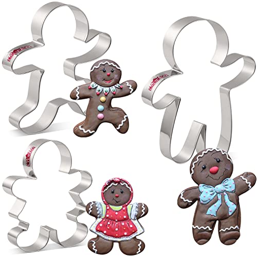 LILIAO Gingerbread Man Cookie Cutter Set Winter Christmas - 3 Piece - Gingerbread Girl, Running Gingerbread Man and Extra Large Waving Gingerbread Man Biscuit Cutters - Stainless Steel