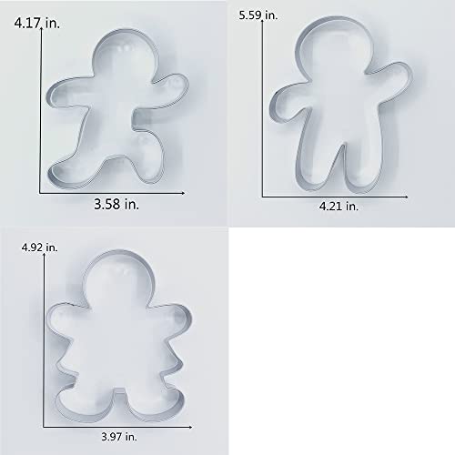 LILIAO Gingerbread Man Cookie Cutter Set Winter Christmas - 3 Piece - Gingerbread Girl, Running Gingerbread Man and Extra Large Waving Gingerbread Man Biscuit Cutters - Stainless Steel