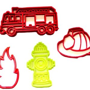 FIREFIGHTER FIREMAN DETAILED FIRE TRUCK HYDRANT HELMET SET OF 4 COOKIE CUTTERS MADE IN USA PR1397