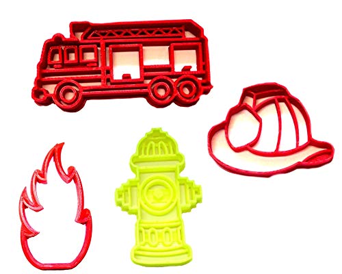 FIREFIGHTER FIREMAN DETAILED FIRE TRUCK HYDRANT HELMET SET OF 4 COOKIE CUTTERS MADE IN USA PR1397