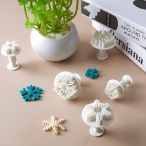 12 Pieces Snowflake Plunger Cutters Christmas Winter Snowflake Mold Cookie Fondant Christmas Snowflake Frozen Plunger Cutter Cake Decoration Embossing Tool