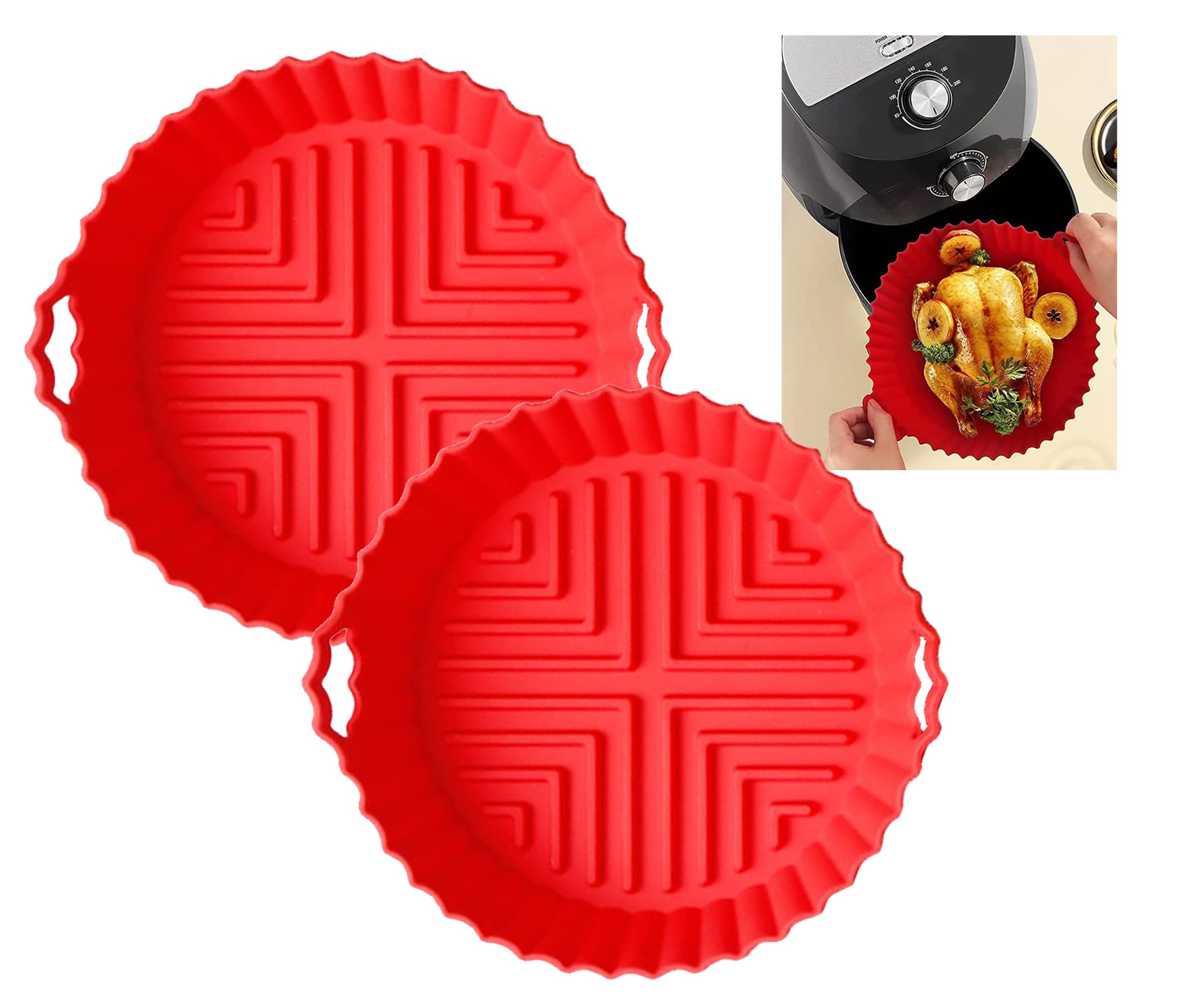 COREANNA Air Fryer Liners - "2-Pack Silicone Air Fryer Silicone Liners - Reusable, Heat Resistant, and Easy to Clean Replacement Pot for Air Fryer Oven Accessories - "Red"